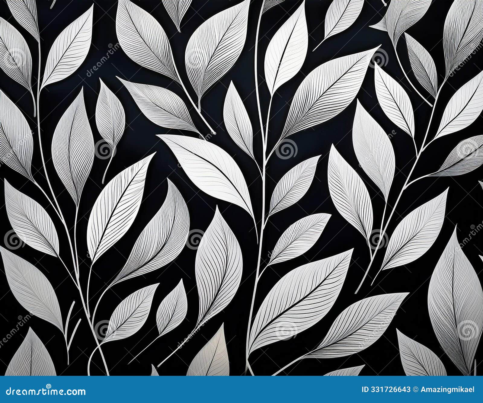 Black and White Leaf Pattern Simple White Leaf Silhouettes on Black ...