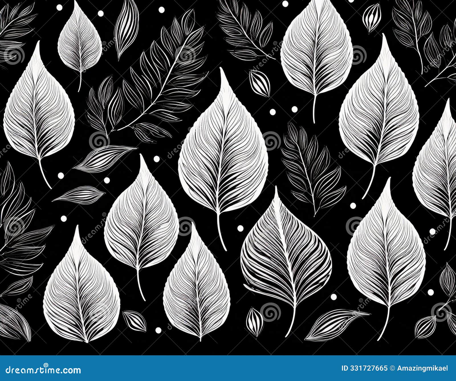 Black and White Leaf Pattern Simple White Leaf Silhouettes on Black ...