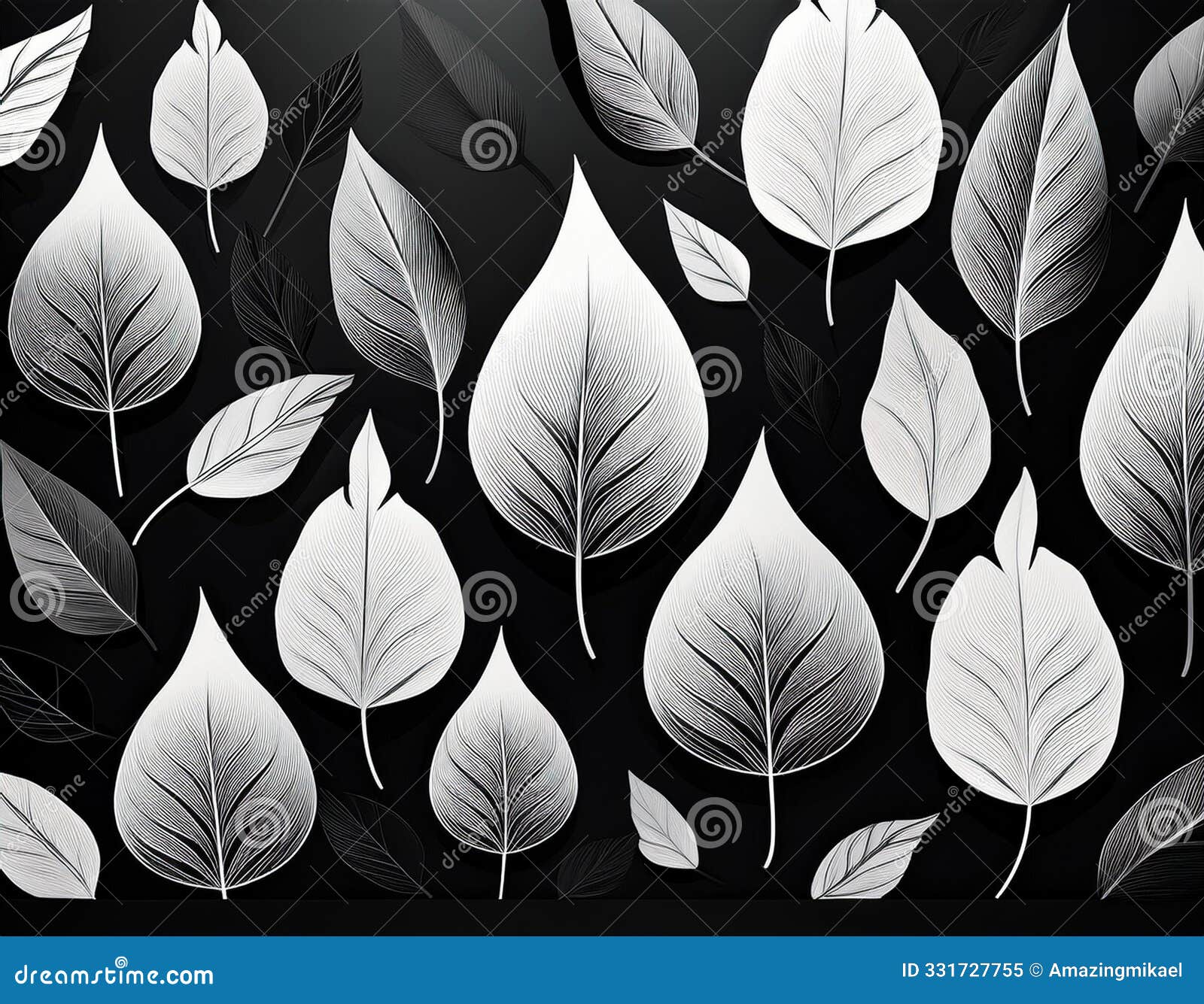 Black and White Leaf Pattern Simple White Leaf Silhouettes on Black ...