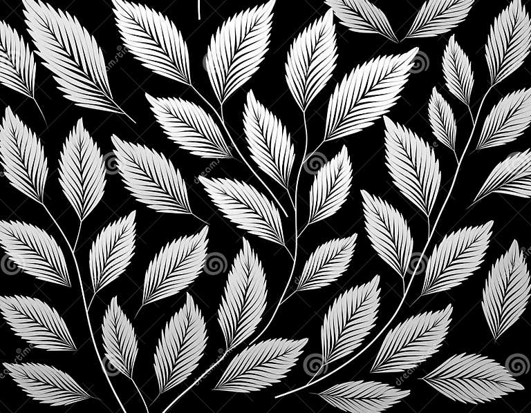 Black and White Leaf Pattern Simple White Leaf Silhouettes on Black ...
