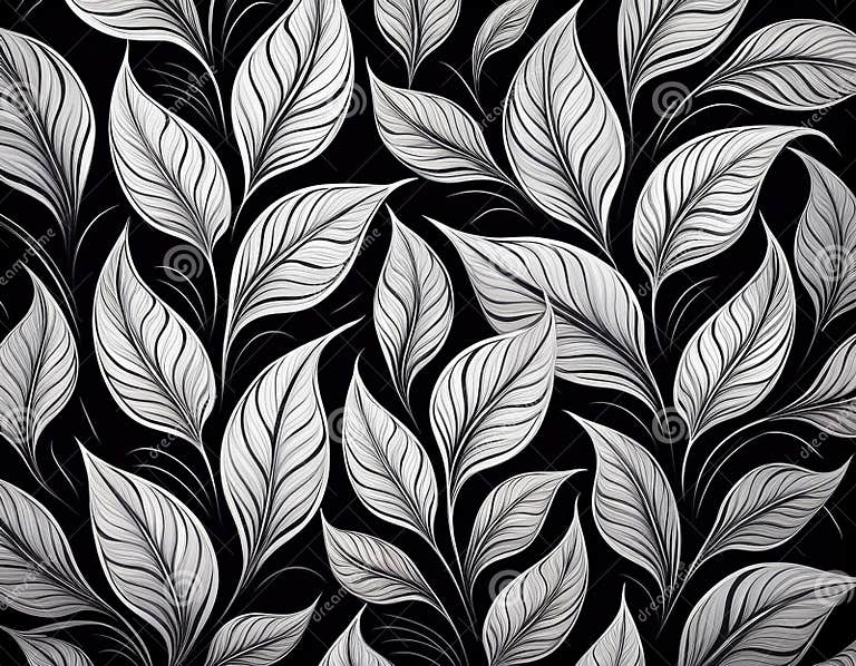 Black and White Leaf Pattern Simple White Leaf Silhouettes on Black ...