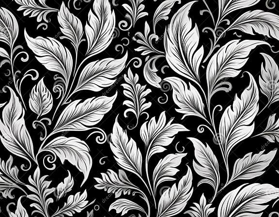 Black and White Leaf Pattern Simple White Leaf Silhouettes on Black ...