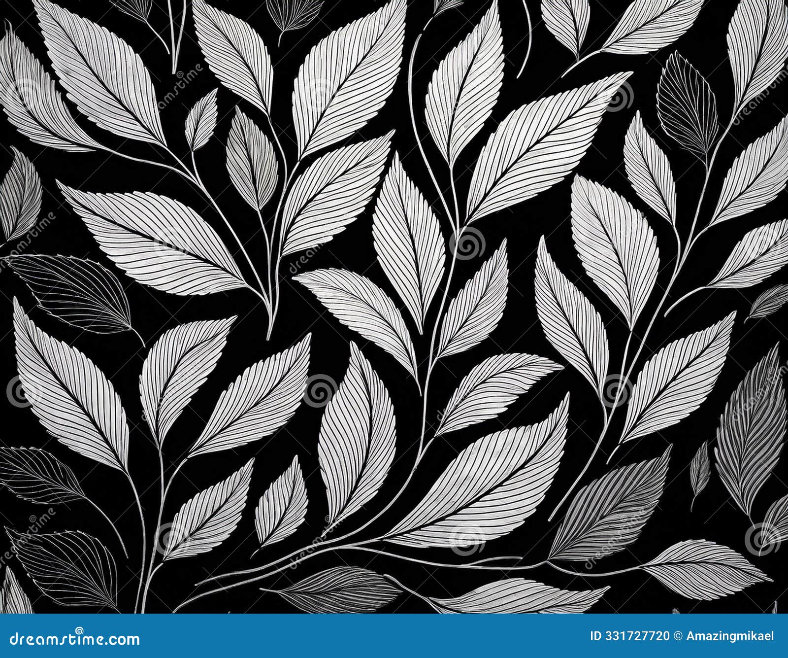 Black and White Leaf Pattern Simple White Leaf Silhouettes on Black ...