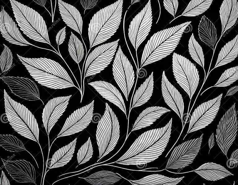 Black and White Leaf Pattern Simple White Leaf Silhouettes on Black ...