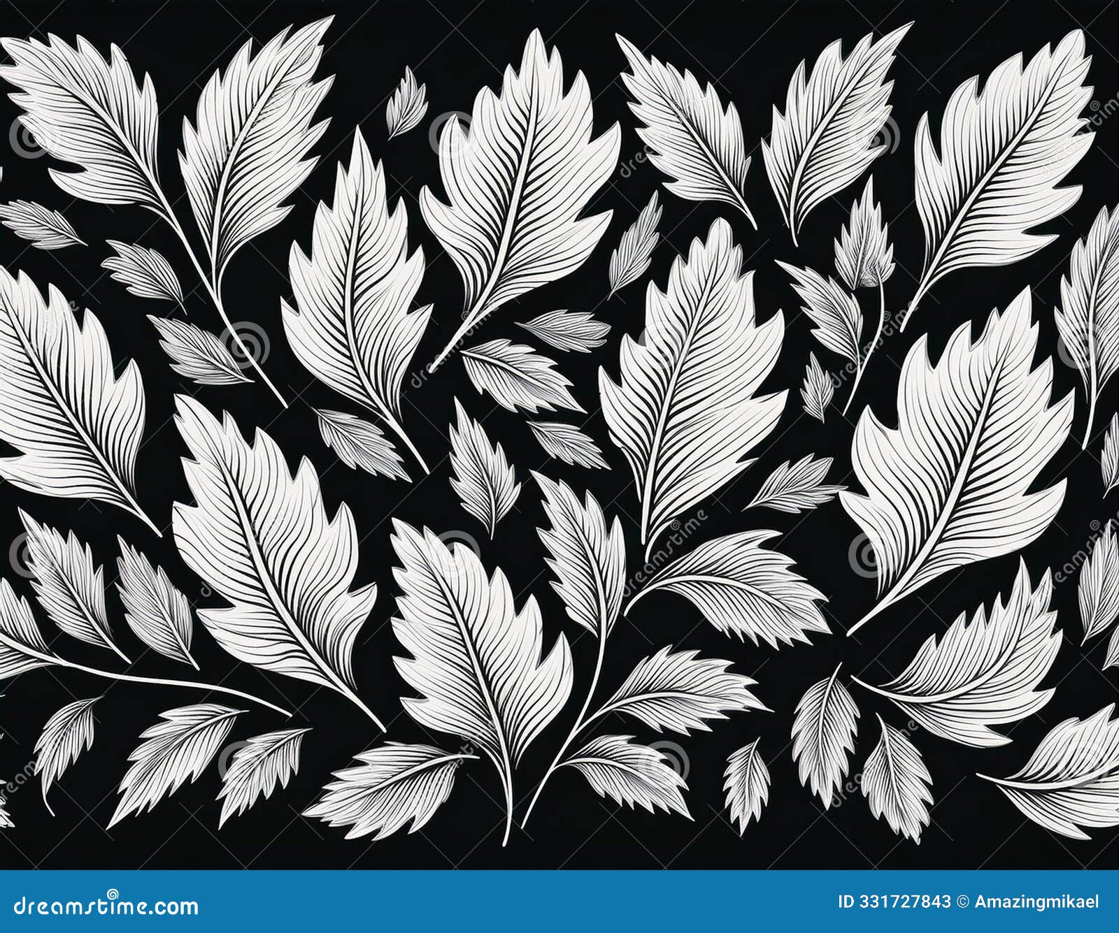 Black and White Leaf Pattern Simple White Leaf Silhouettes on Black ...