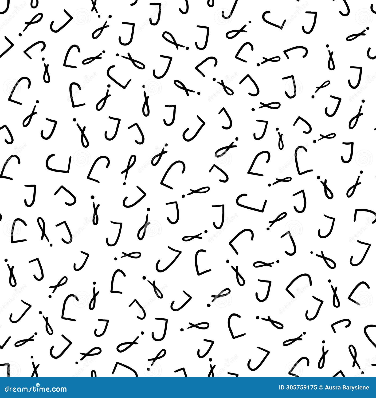 Black and White Letter J Seamless Pattern, Simple Hand Drawn Letters ...