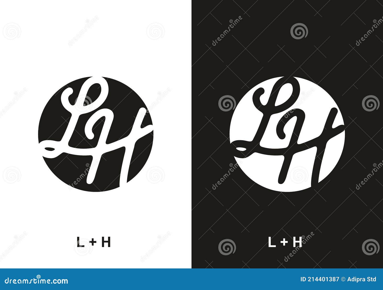 Black and White LH Initial Letter in Circle Stock Vector - Illustration ...