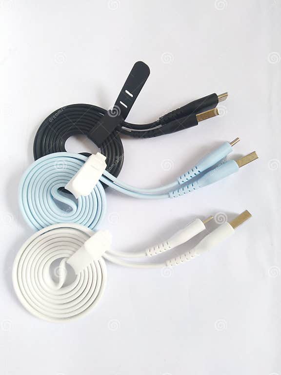 Black, White and Light Blue Type C Data Cable Stock Image - Image of ...