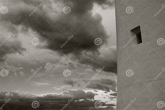 Black and White Lighthouse Window with Clouds Stock Photo - Image of ...