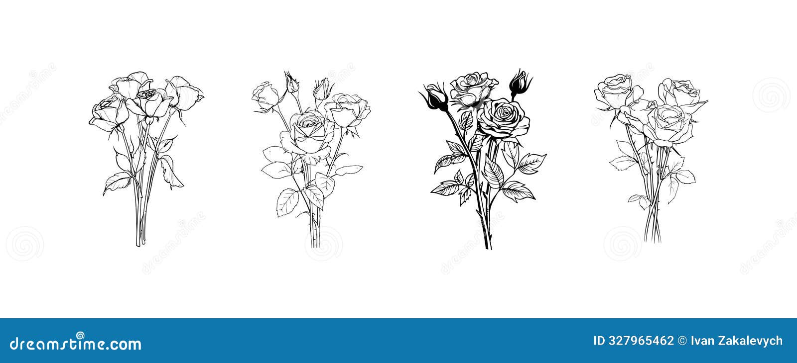 Black and White Line Art of Rose Stems. Vector Illustration Design ...