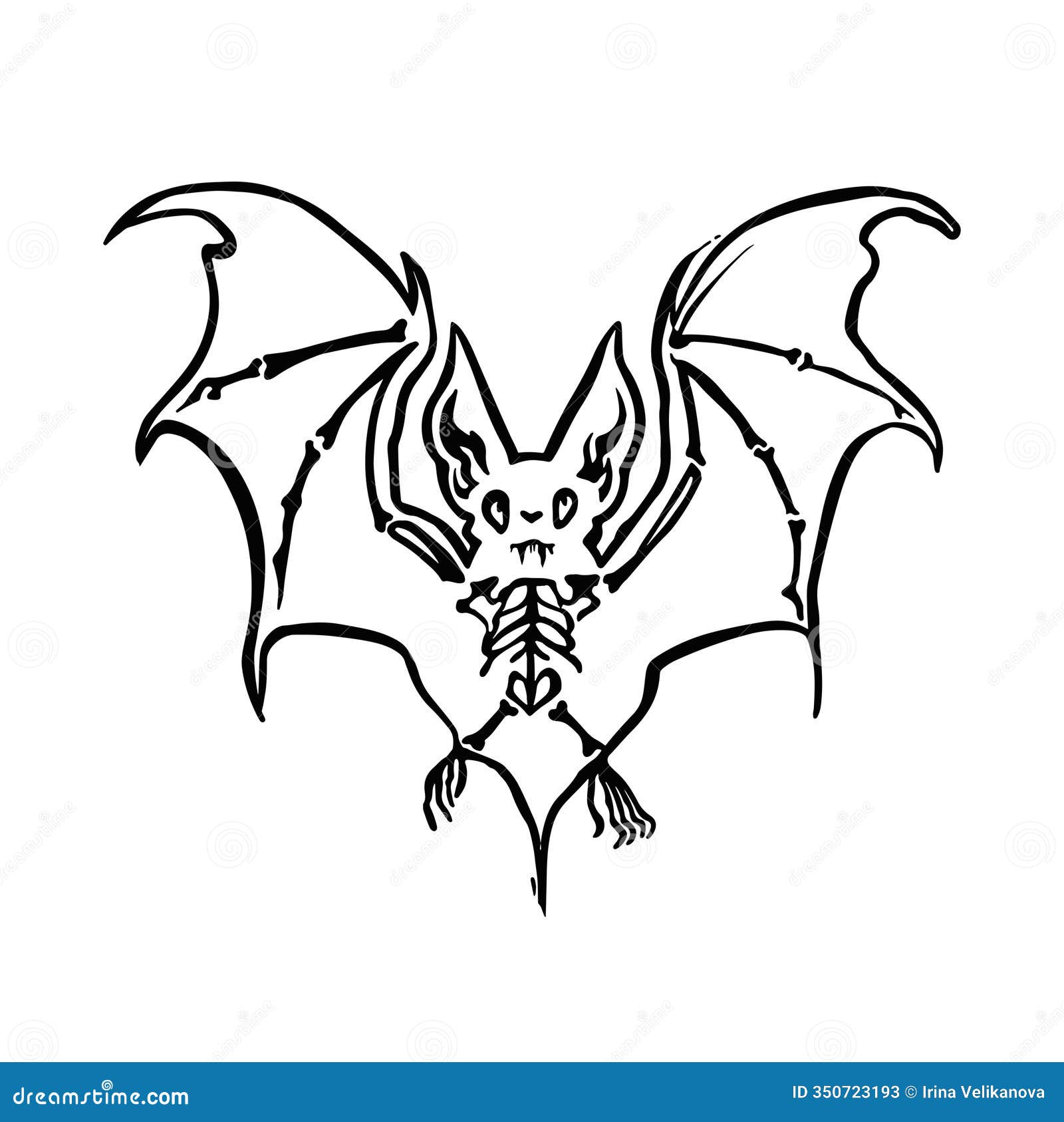 Black and White Line Bat Skeleton Illustration Hands Vector Stock ...