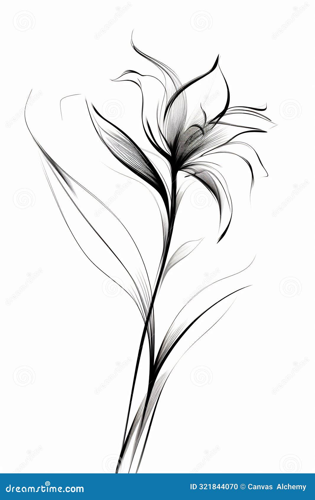 Black and White Line Drawing of a Single Flower on White Background ...