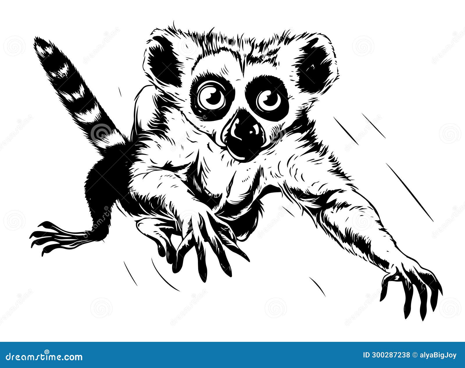 Black and White Linear Paint Draw Lemur Vector Illustration Stock ...