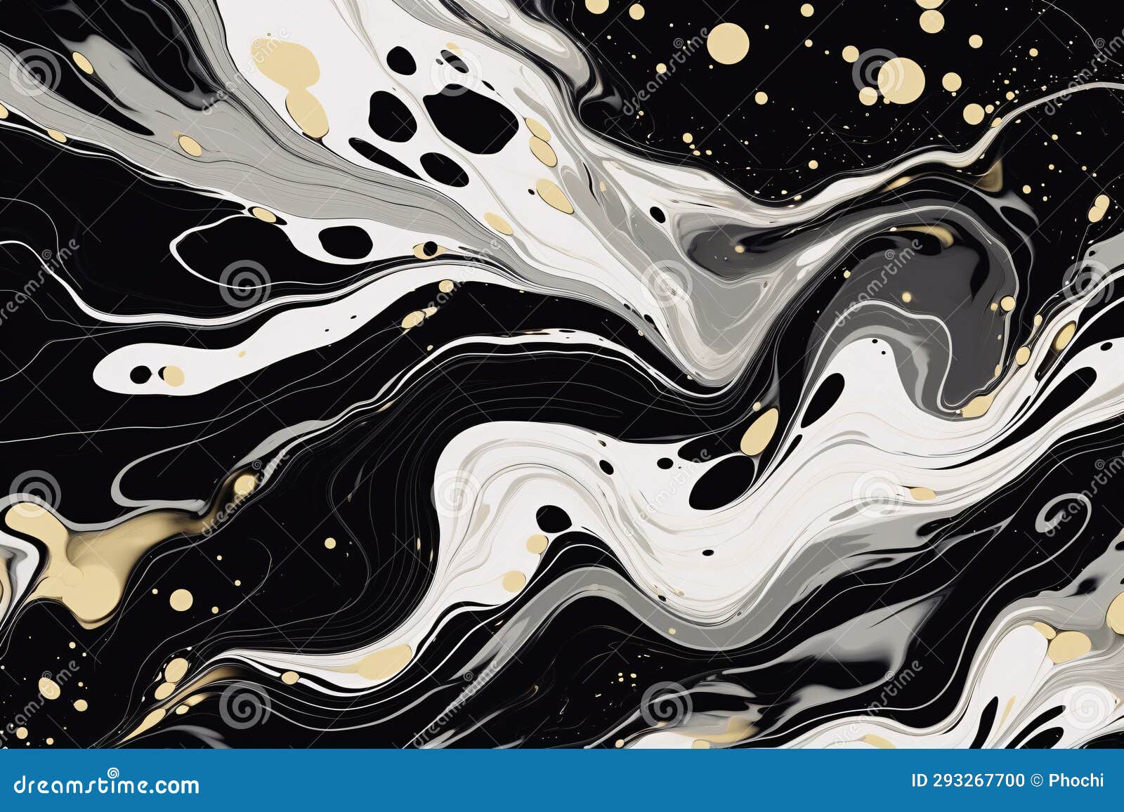 Black and White Liquid with White Particles. Modern Marbling Background ...