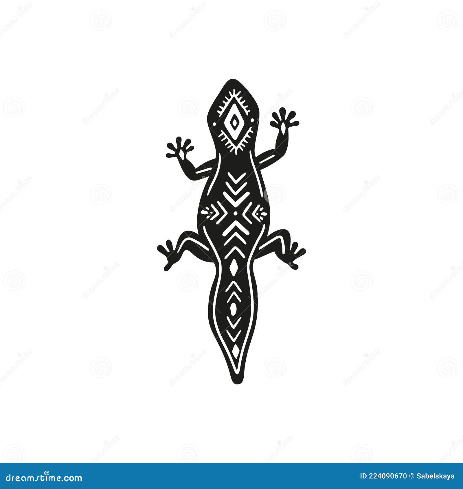Black and White Lizard with Geometric Pattern Flat Vector Illustration ...