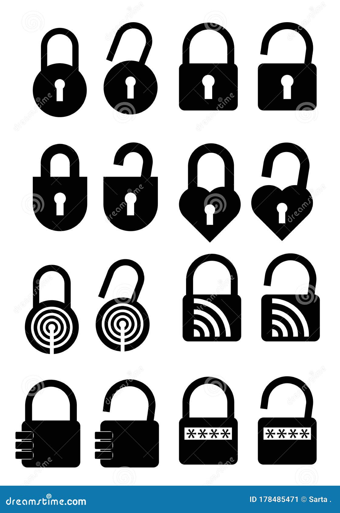 Black and White Lock and Unlock Icon Symbol Vector Bundle Set Stock ...