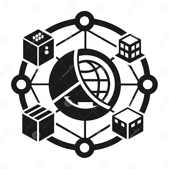 Black and White Logo Featuring a Circle Connected To Cubes, Symbolizing ...