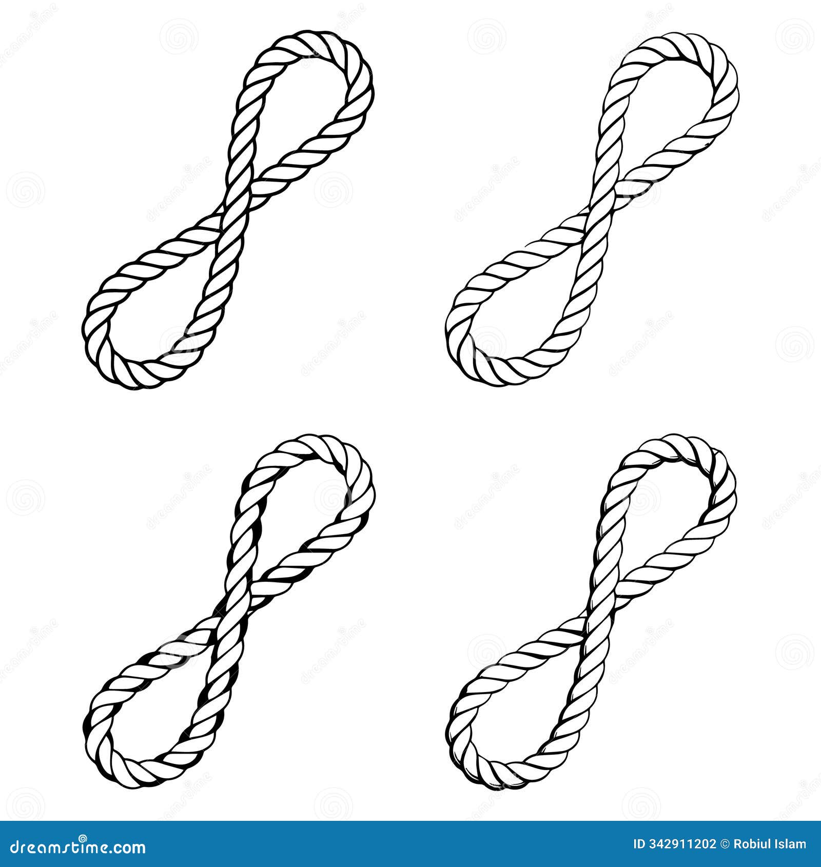 Black and White Long Rope Line Drawing Vector Stock Illustration ...