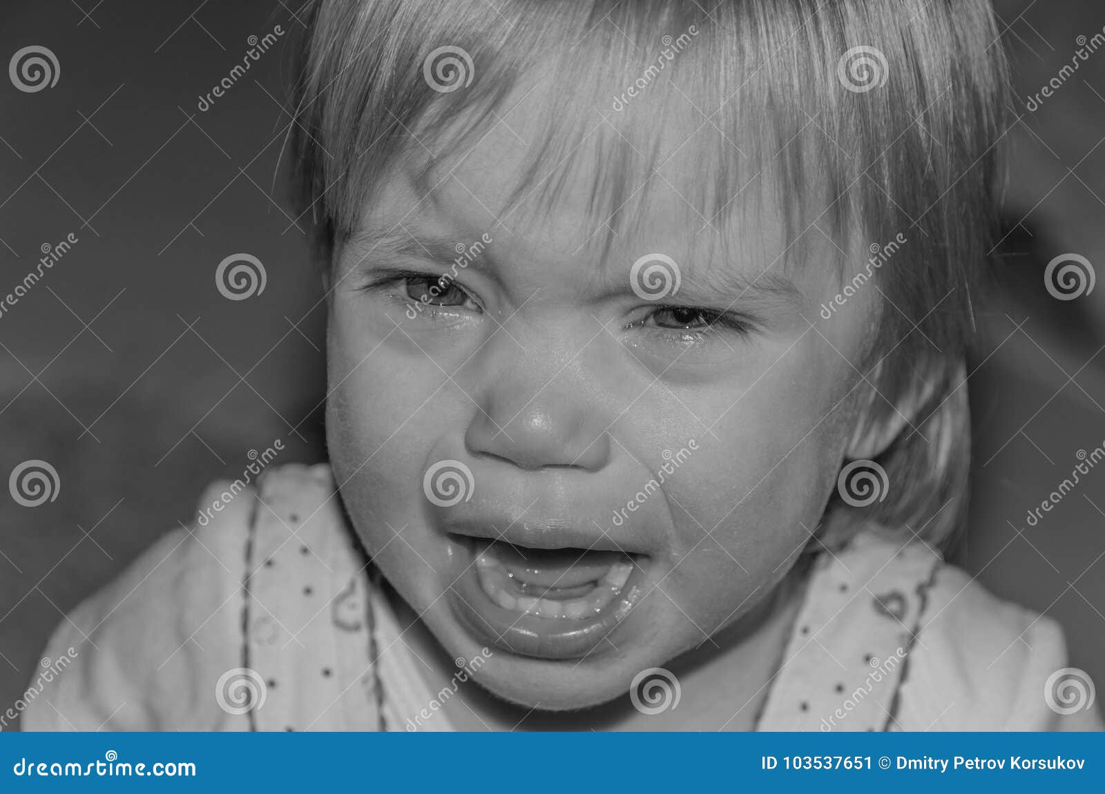 Black and White, Looking into the Camera Crying Child, Close-up Stock ...