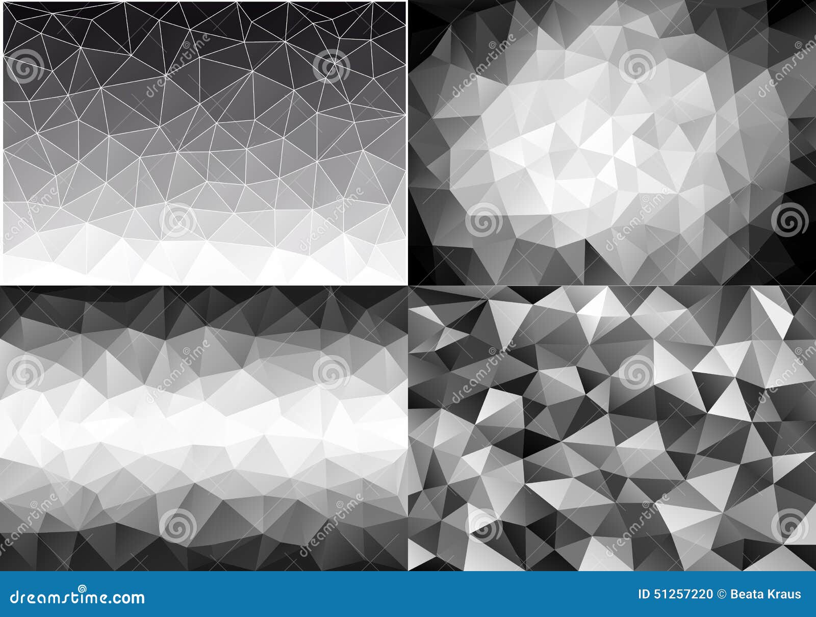 Black and White Low Poly Backgrounds, Vector Set Stock Vector ...
