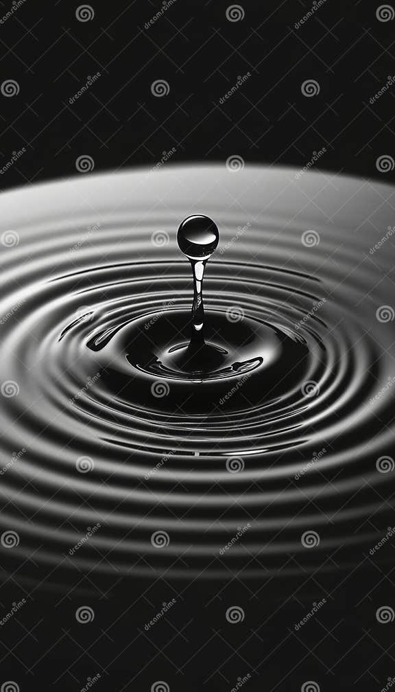 Black and White Macro of a Single Water Droplet Falling on a Water ...