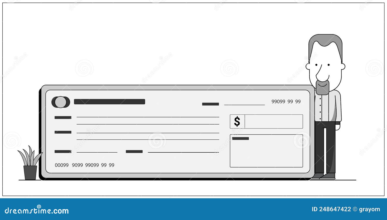 Man Paying through Check Vector Outline Illustration with Minimal ...