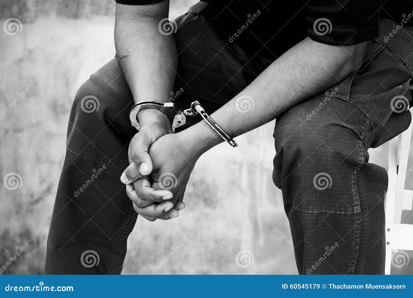 Black and White of the Man Was Bound by Hand in the Handcuffed Stock ...