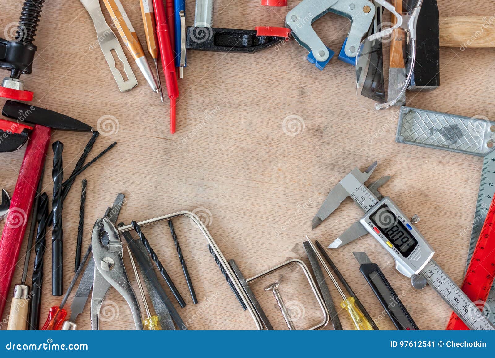Black and White Many Different Tools in Mess Stock Image - Image of ...