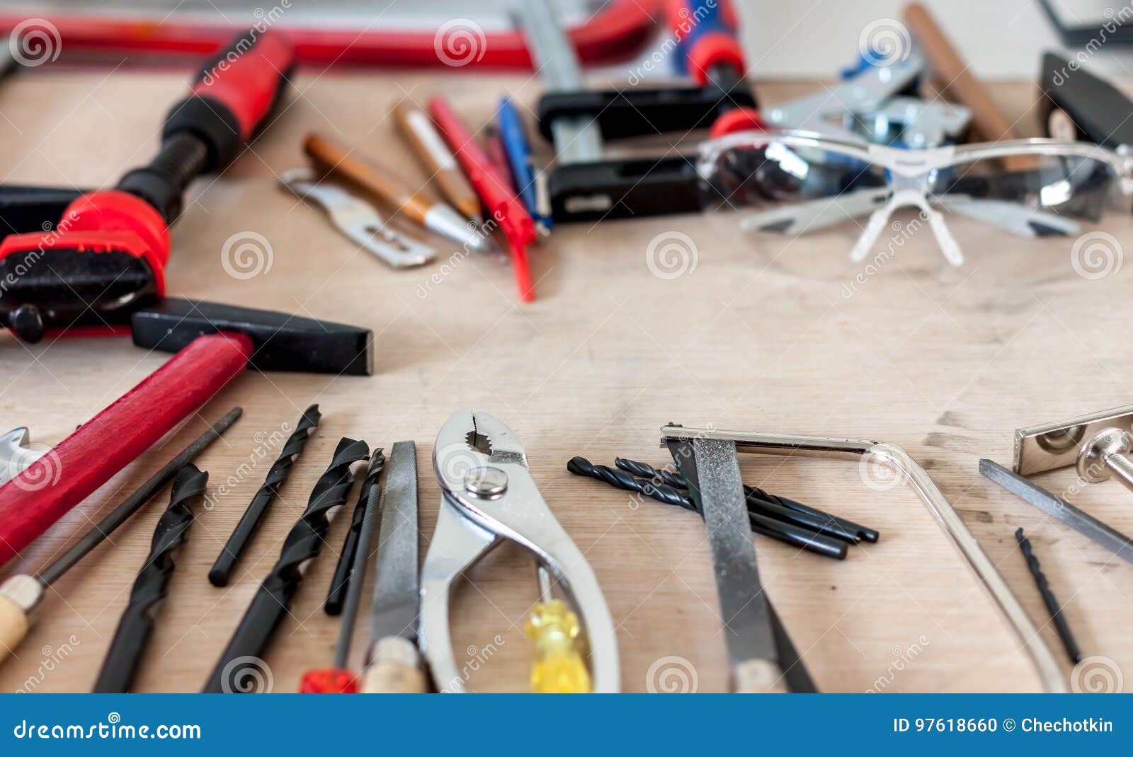Black and White Many Different Tools in Mess Stock Photo - Image of ...
