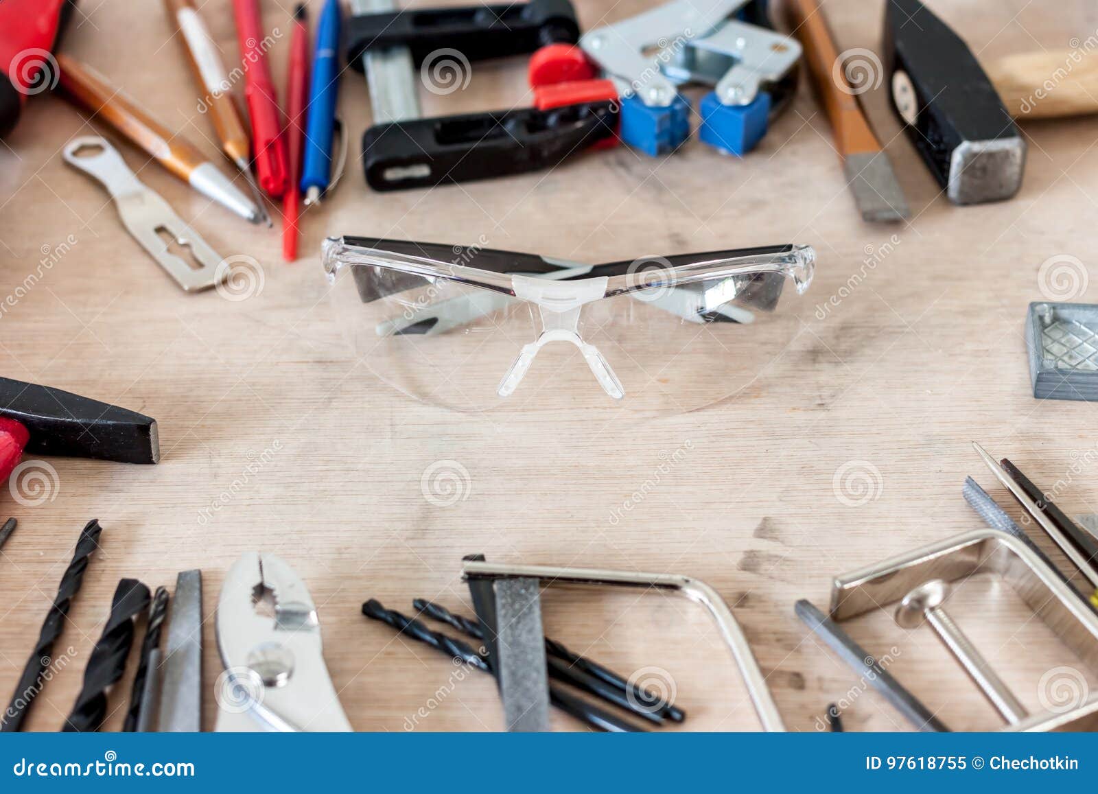 Black and White Many Different Tools in Mess Stock Image - Image of ...