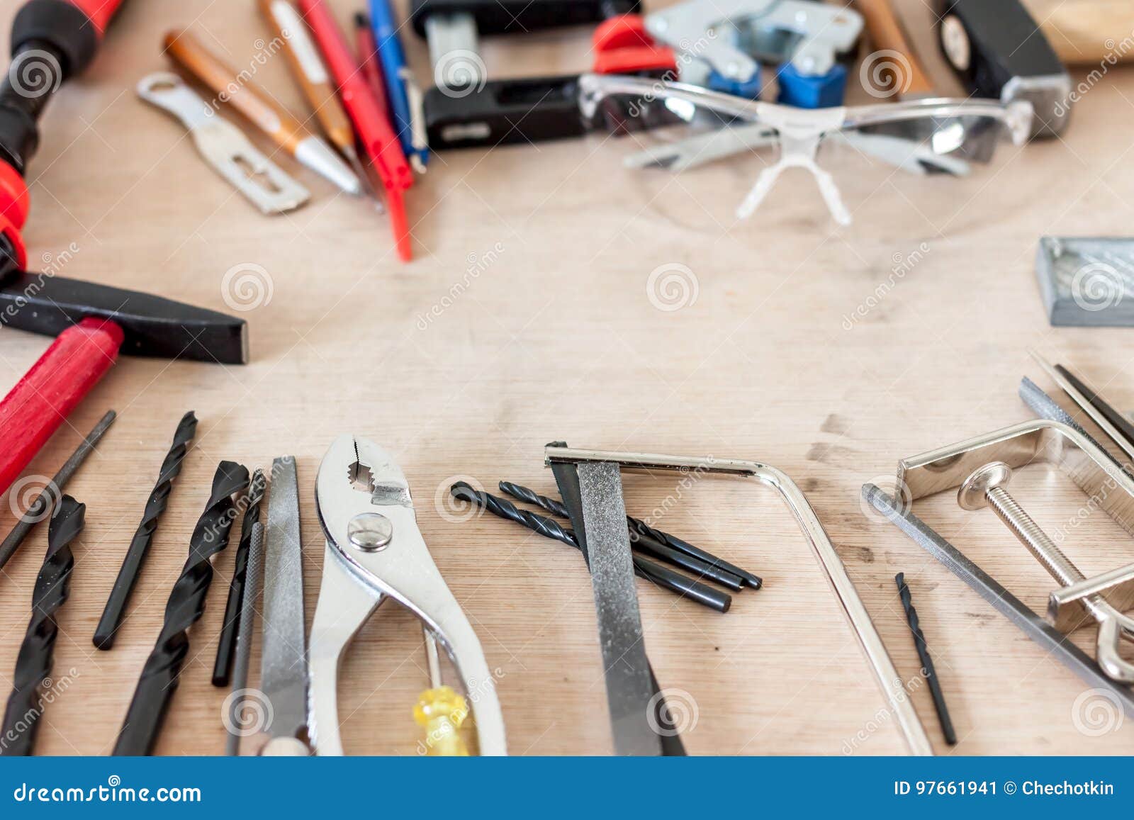 Black and White Many Different Tools in Mess Stock Image - Image of ...