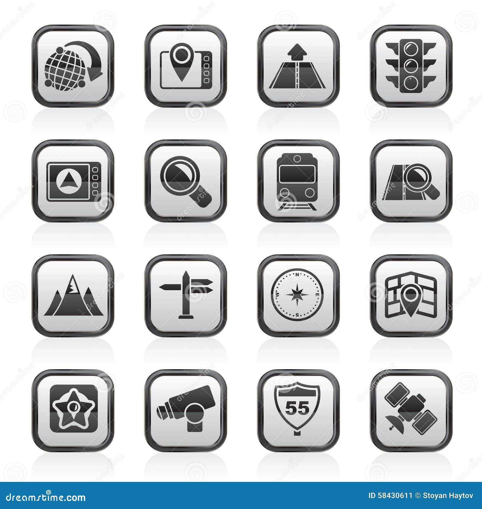 Black and White Map, Navigation and Location Icons Stock Vector ...