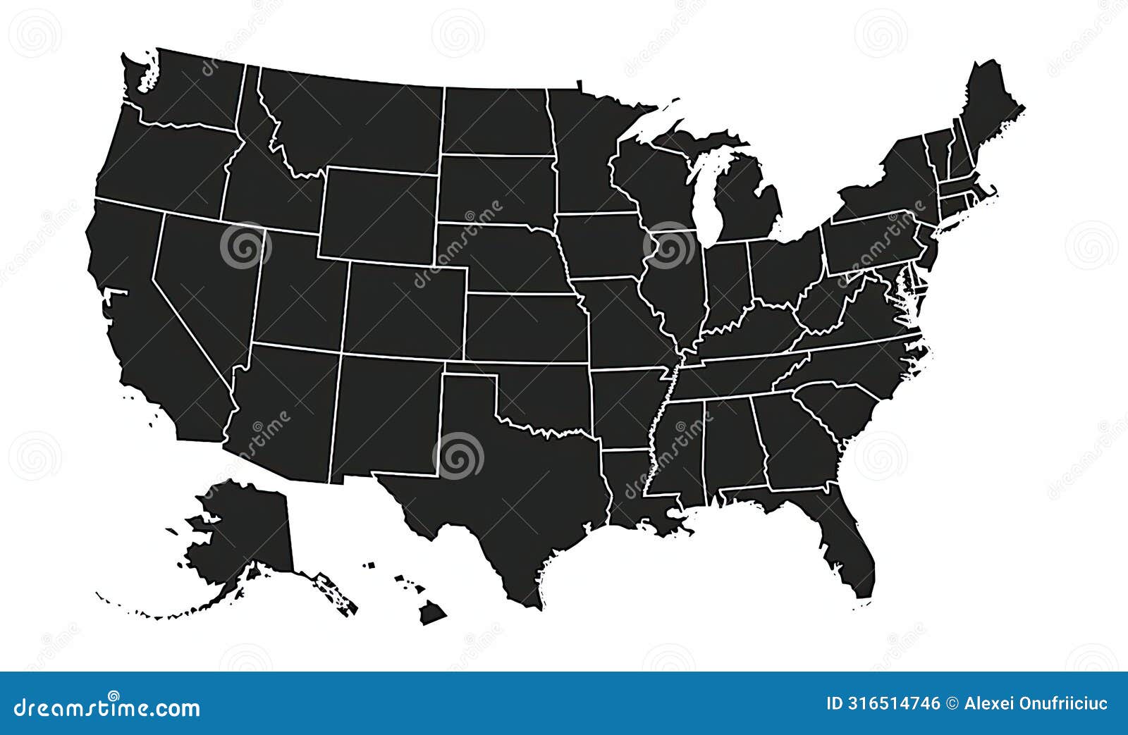 Black and White Map of the US with a Clean Design and Intricate Pattern ...
