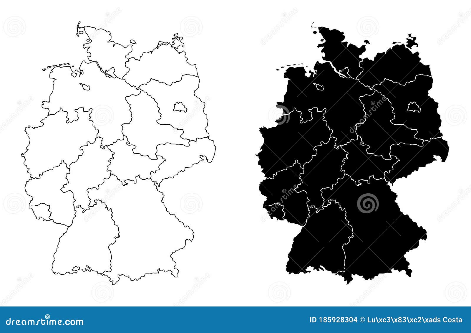 Germany regions maps stock illustration. Illustration of region - 185928304