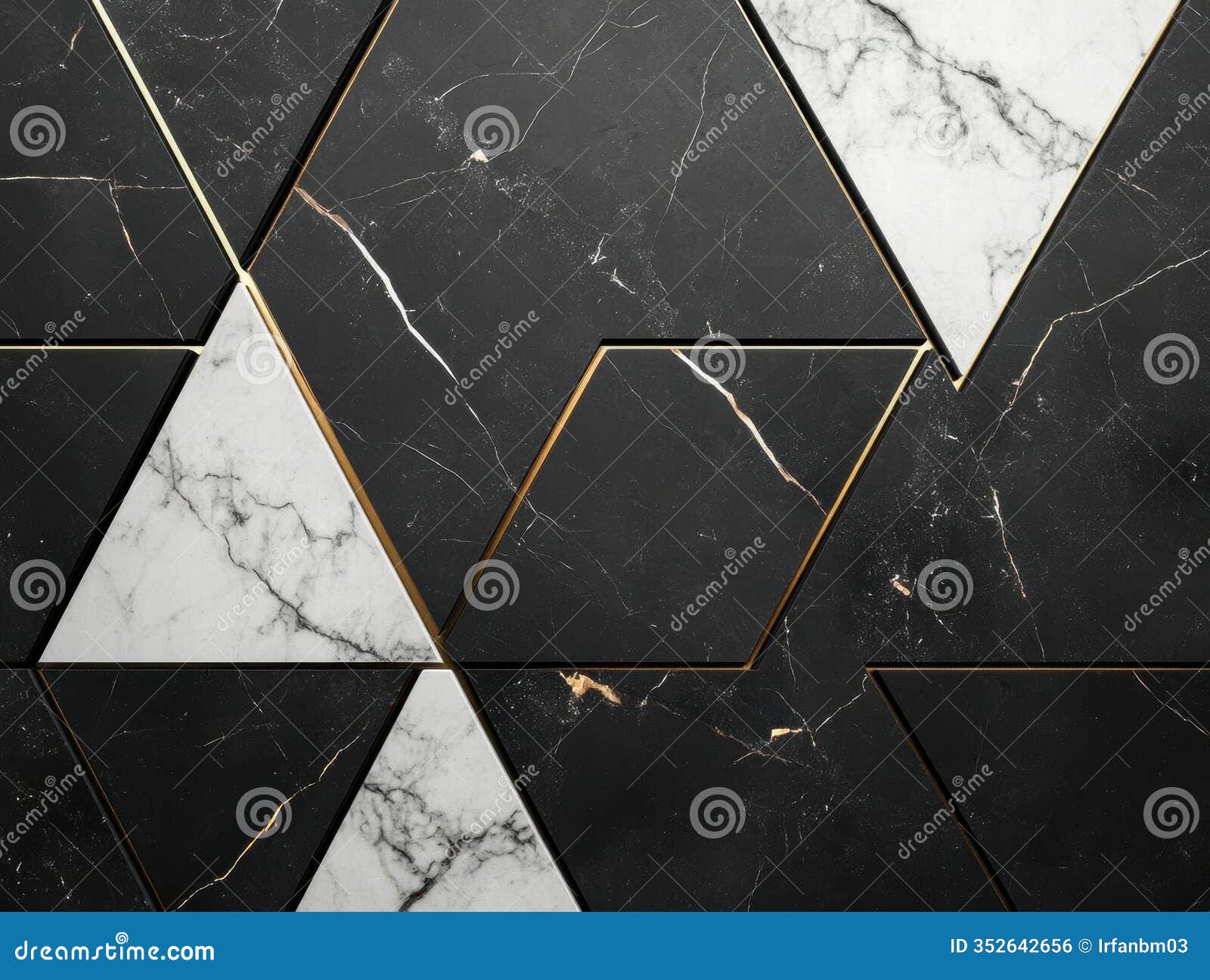 Black and White Marble Triangles with Golden Lines Stock Illustration ...