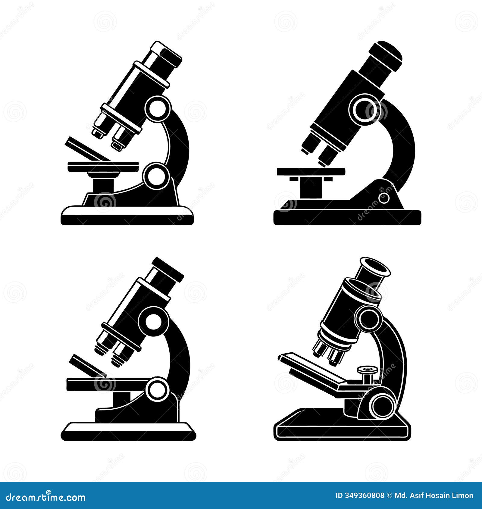 Black and White Microscope Illustration Set for Science and Education ...