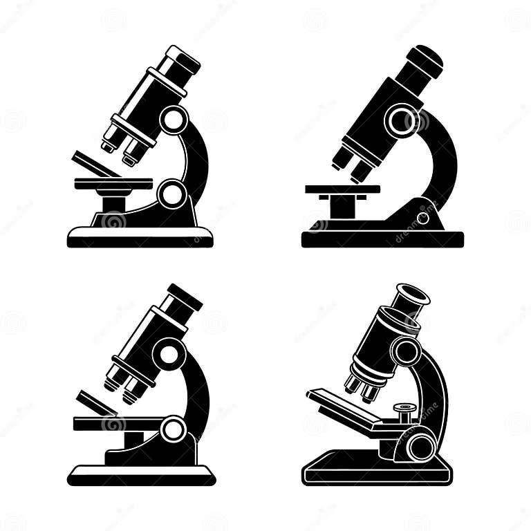 Black and White Microscope Illustration Set for Science and Education ...