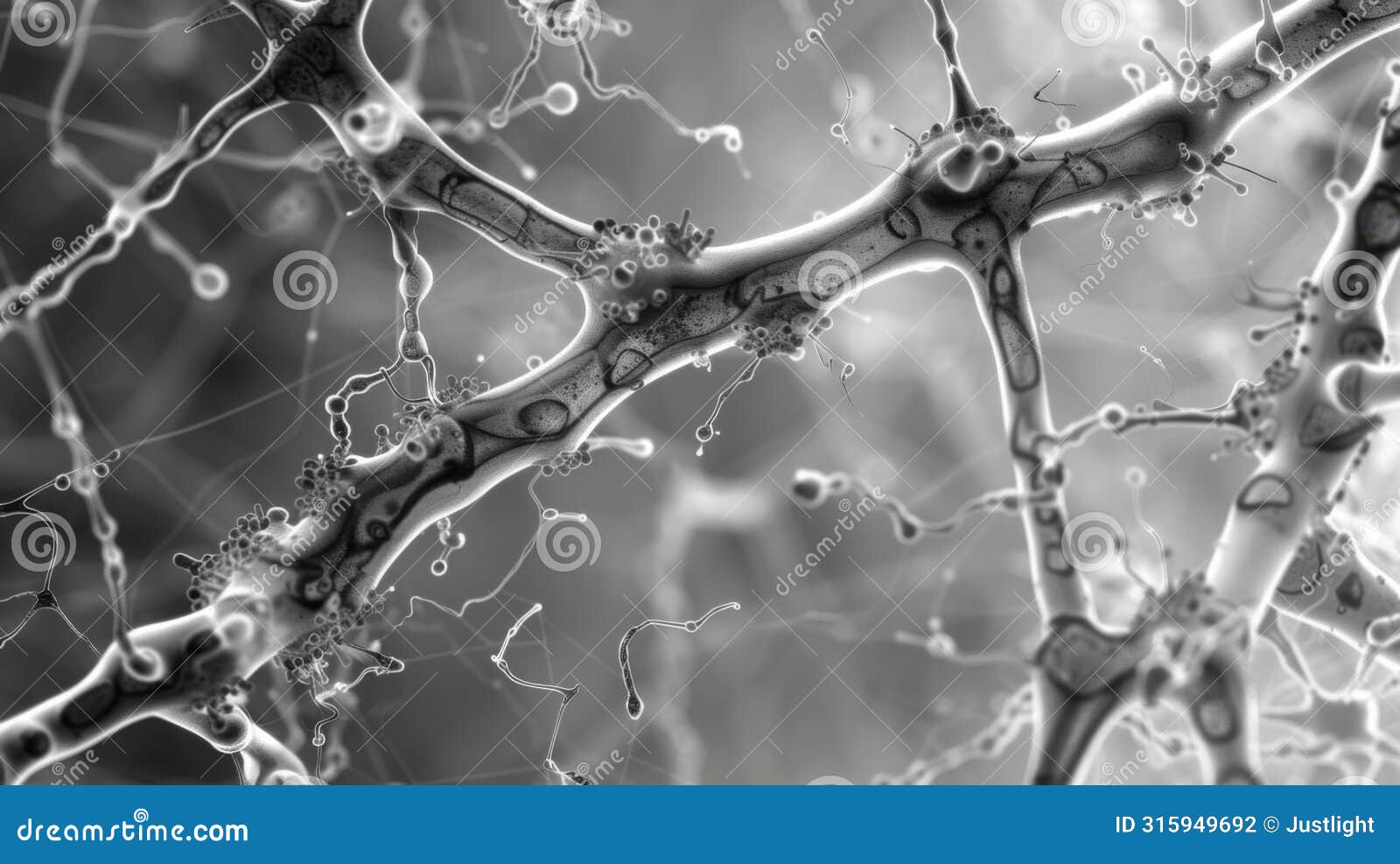 A Black and White Microscopic Image of Several Hyphae Interconnected ...