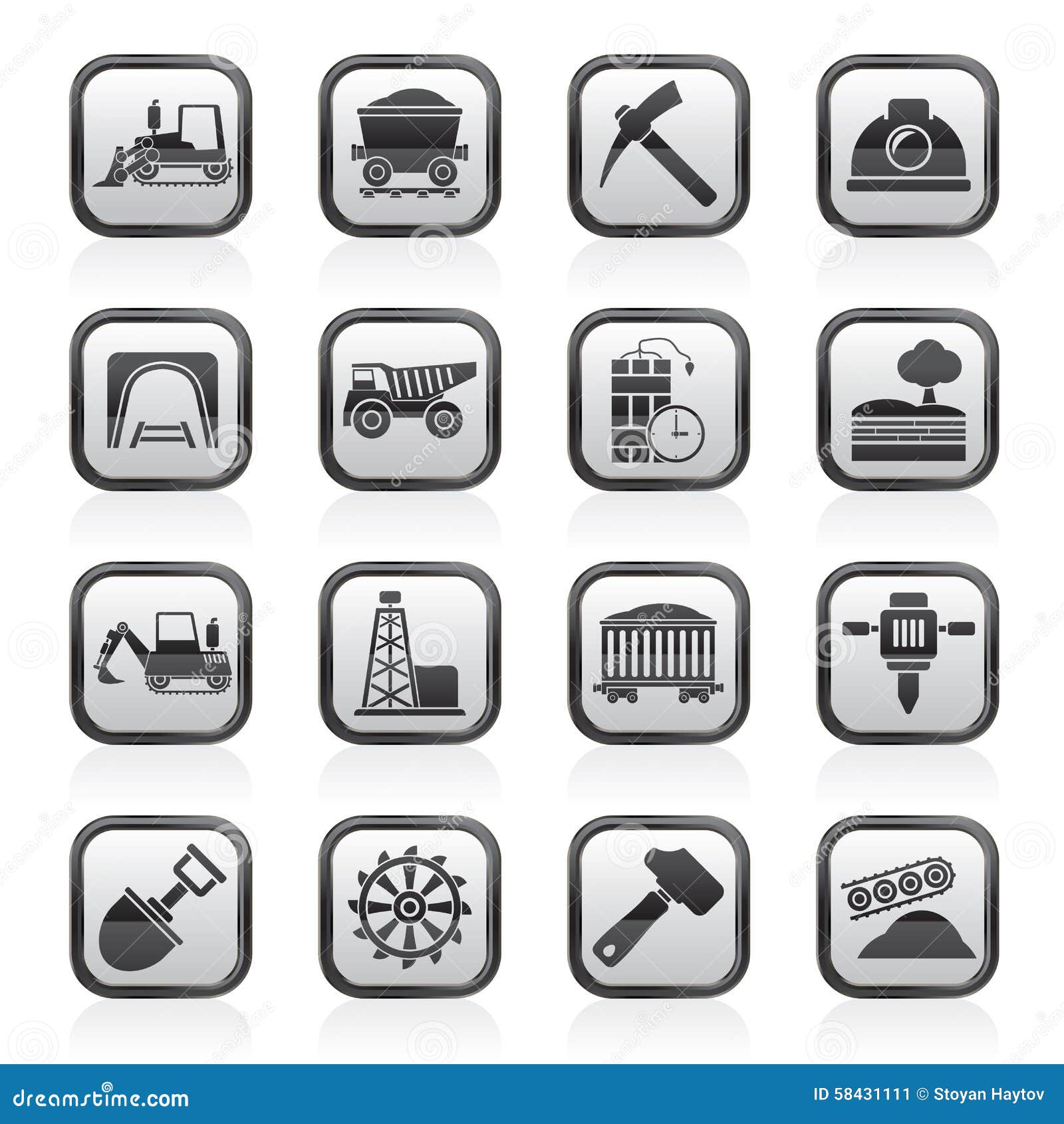 Black and White Mining and Quarrying Industry Icons Stock Vector ...