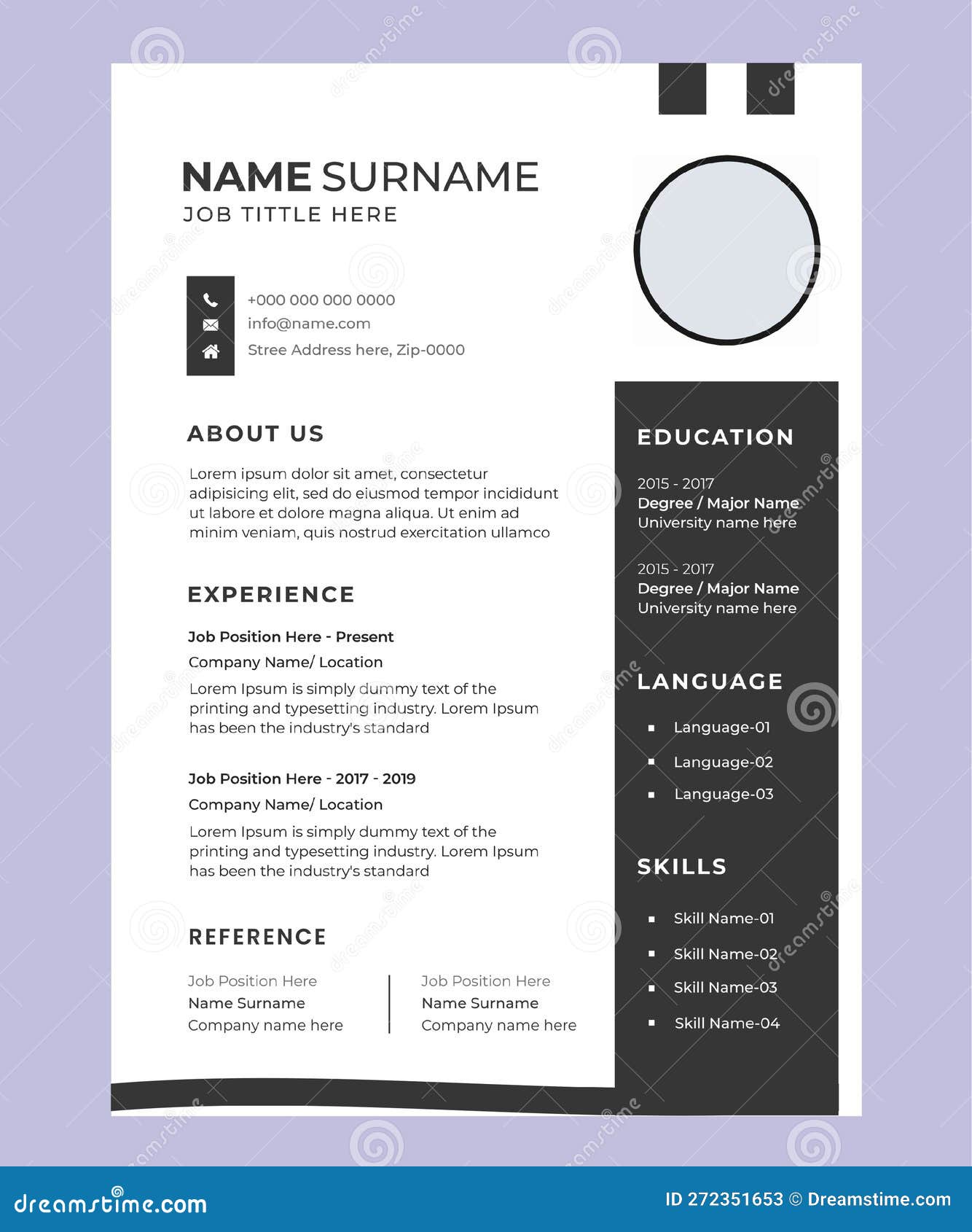 Black and White Modern Simple Template for Curriculum Vector Stock ...