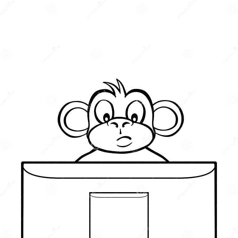 Black and White Monkey Behind Screen Stock Vector - Illustration of ...