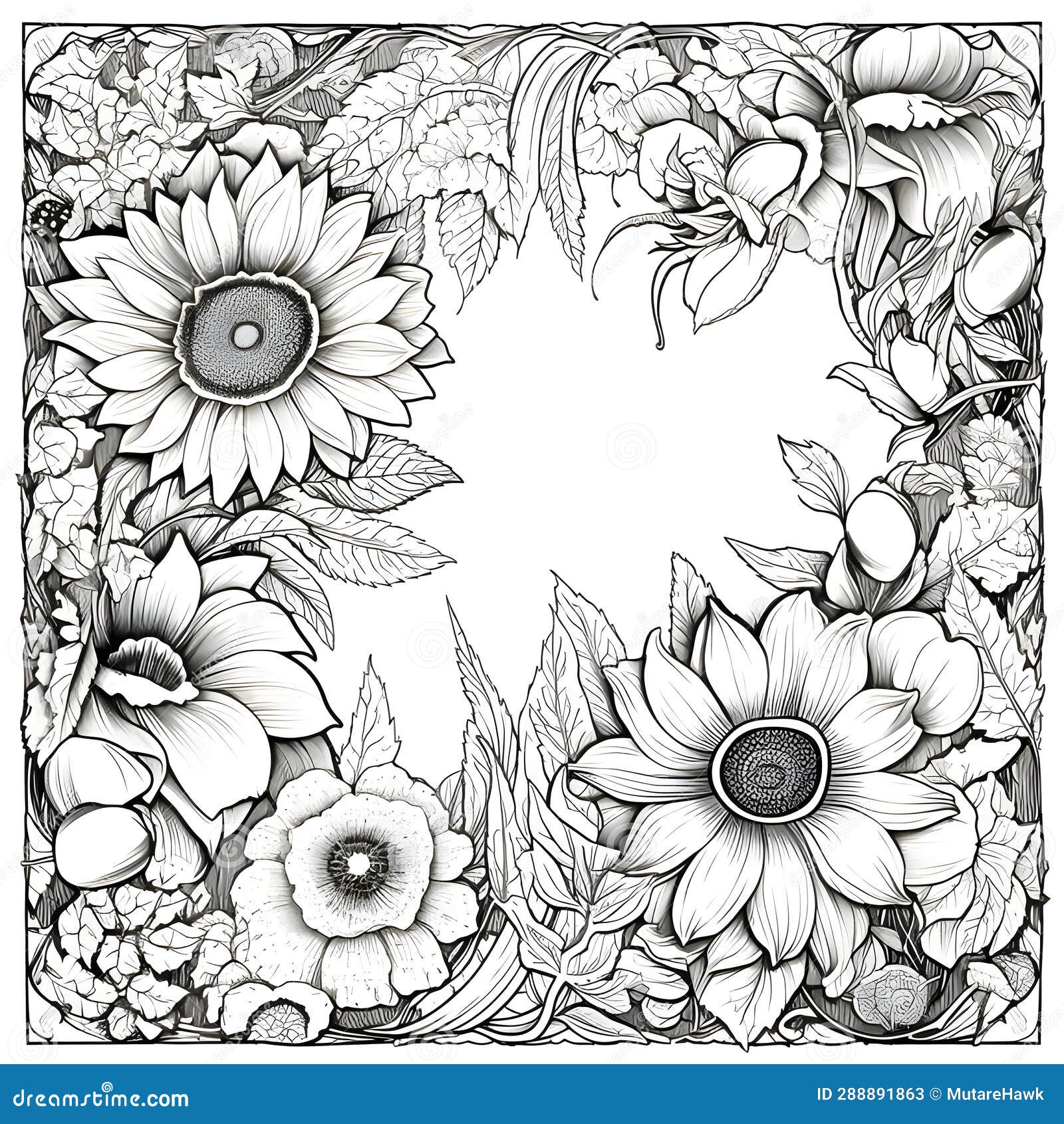 Black and White Mono Frame with Flowers Stock Illustration ...
