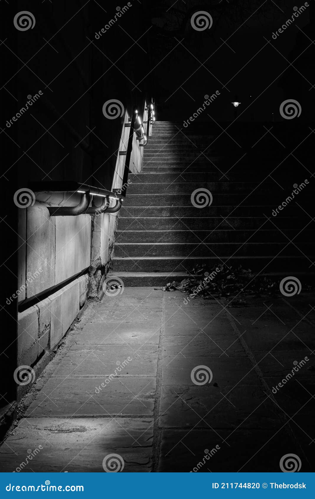 Black and White Monochrome Image of Shadowed View of Steps at Night ...