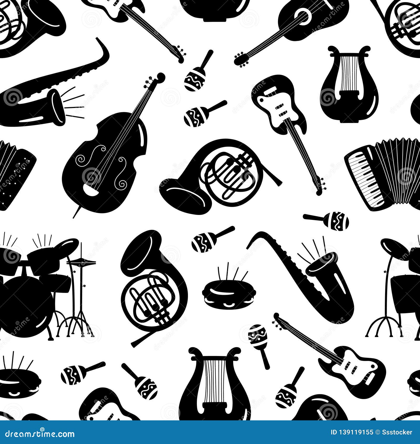 Black and White Music Instruments Seamless Pattern Design Stock Vector ... Black and White Music Instruments Seamless Pattern Design Stock Vector ...