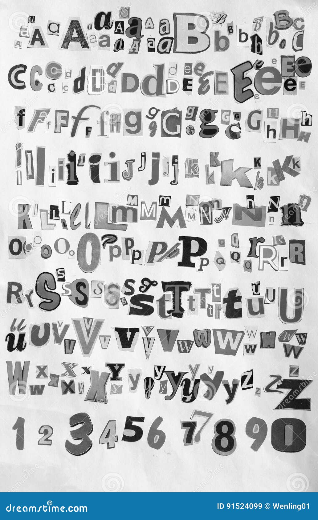 Black and White 26 Newspaper Alphabet with Number Stock Image - Image ...