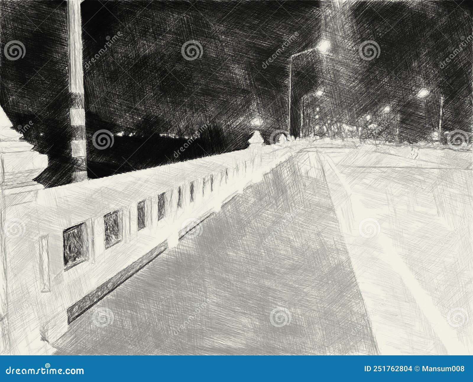 Black and White of Night Road Stock Photo - Image of architecture ...