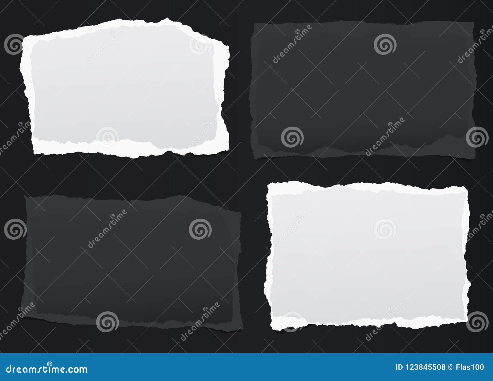 Black, White Note, Notebook Paper Pieces with Torn Edges Stuck on Black ...