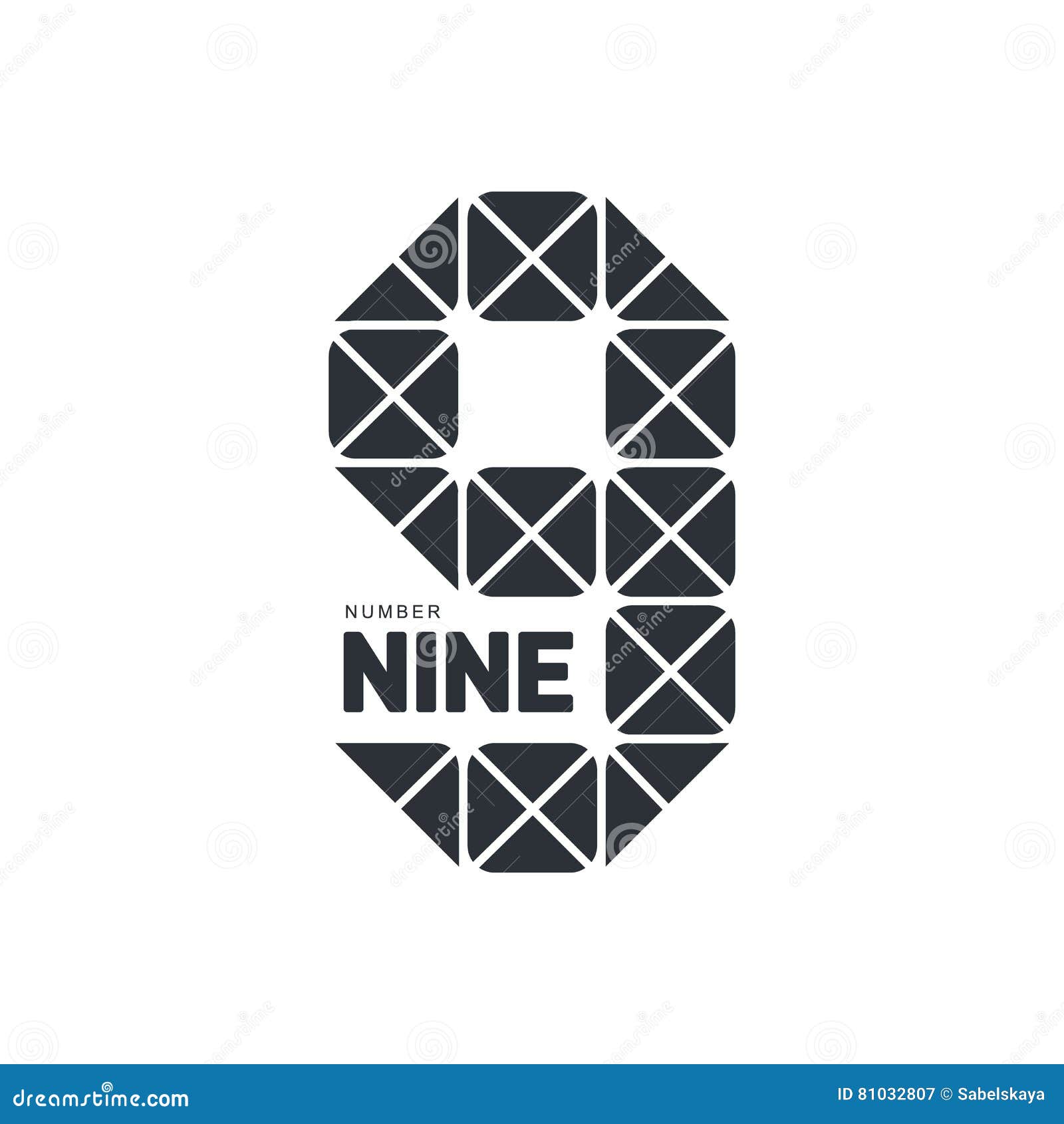 Black and White Number Nine Geometrical Logo Formed by Triangles Stock ...