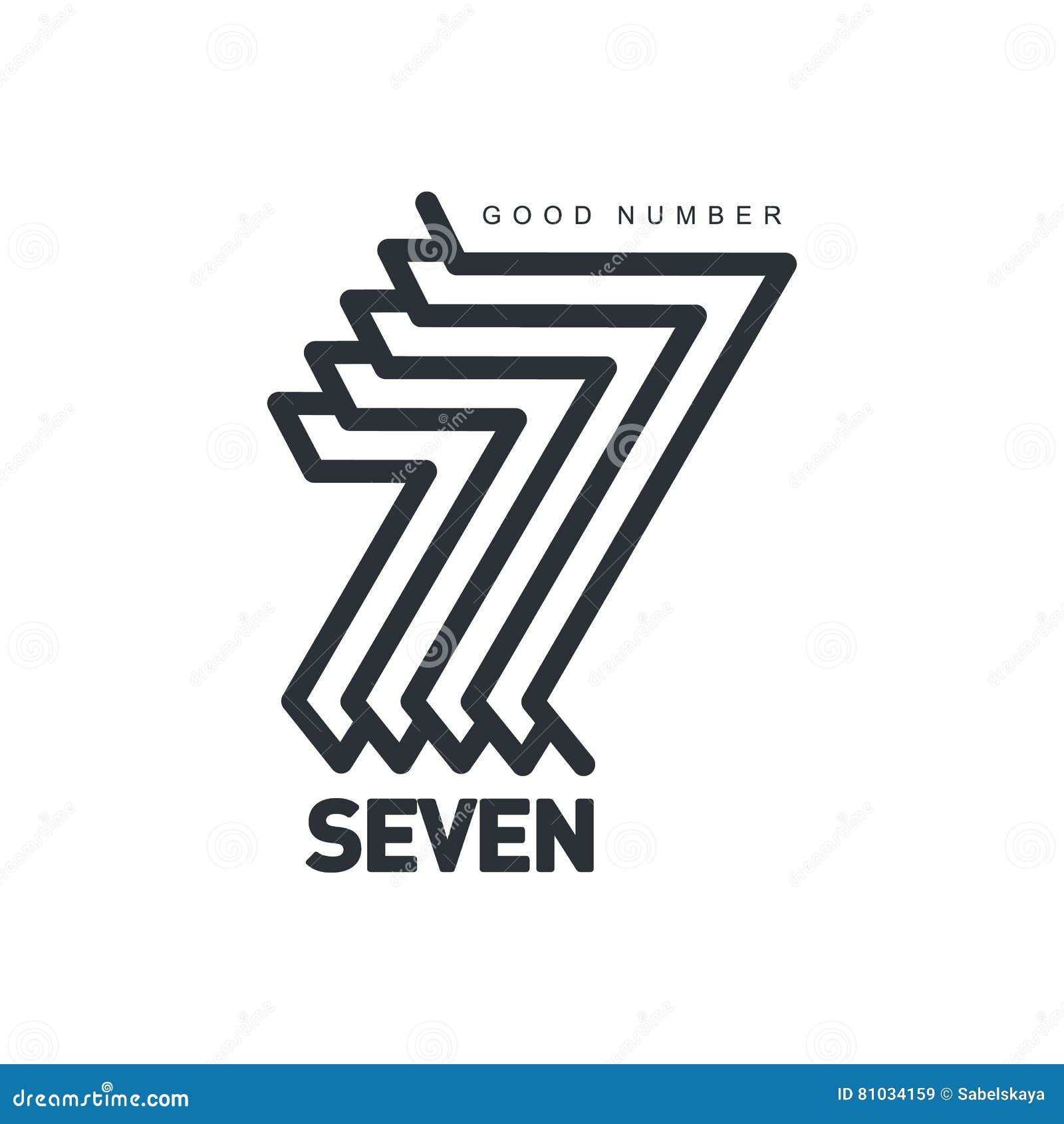 Black and White Number Seven Logo Formed by Repeating Lines Stock ...