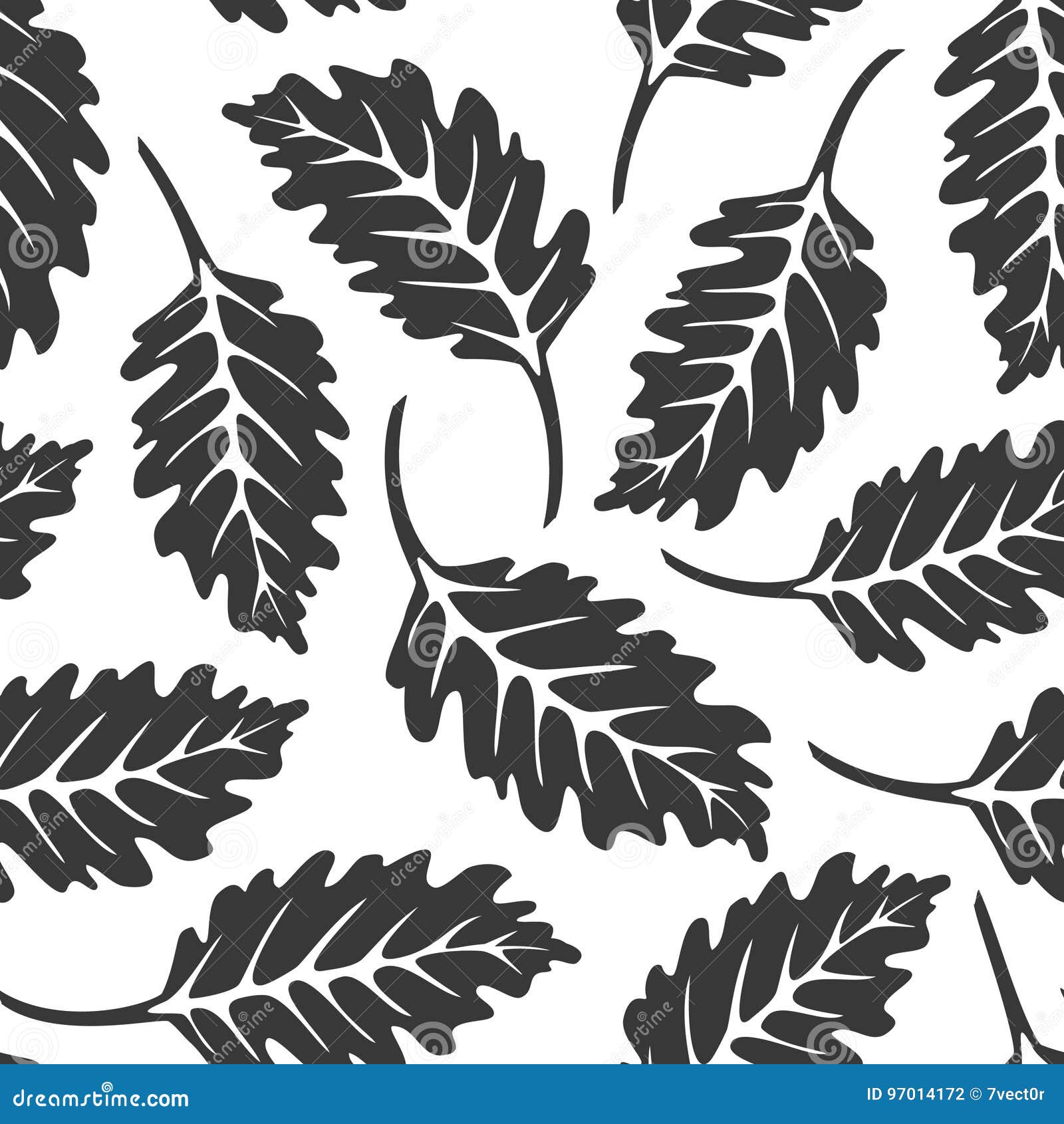 Black and White Oak Leaf Seamless Pattern Stock Vector - Illustration ...